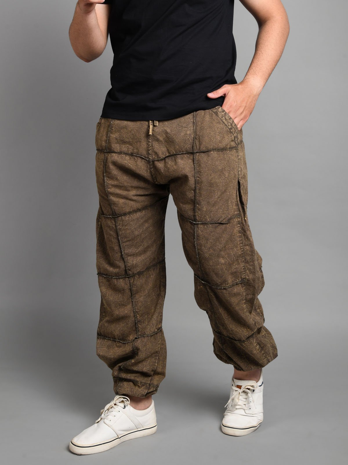 Grunge Wooden Brown - Stone Washed Hoppers - Unisex Pants For Men And